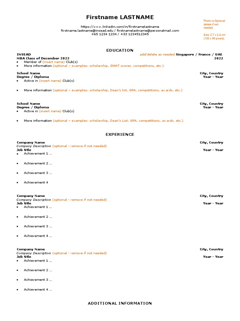 INSEAD MBA22D CV Template | PDF | Computing