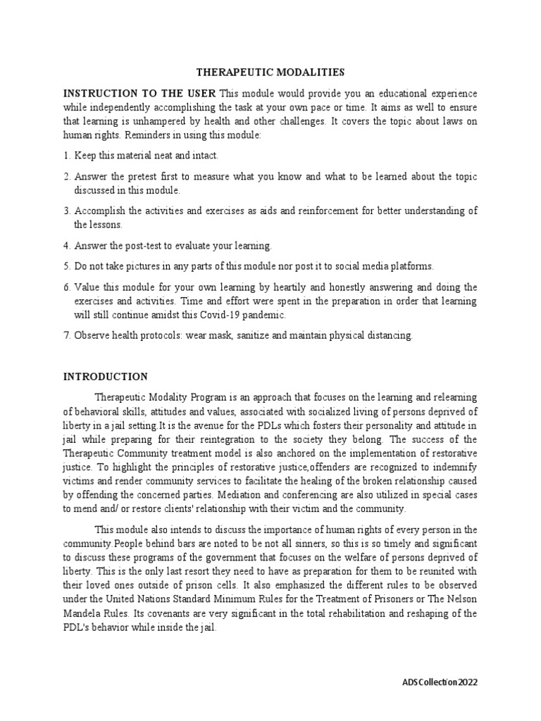 THERAPEUTIC-MODALITIES-module-1 | PDF | Miranda Warning | Human Rights