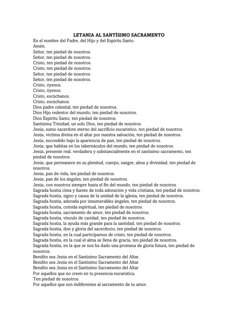 Letanías al Santísimo Sacramento | PDF | eucaristía | Cristo (título)