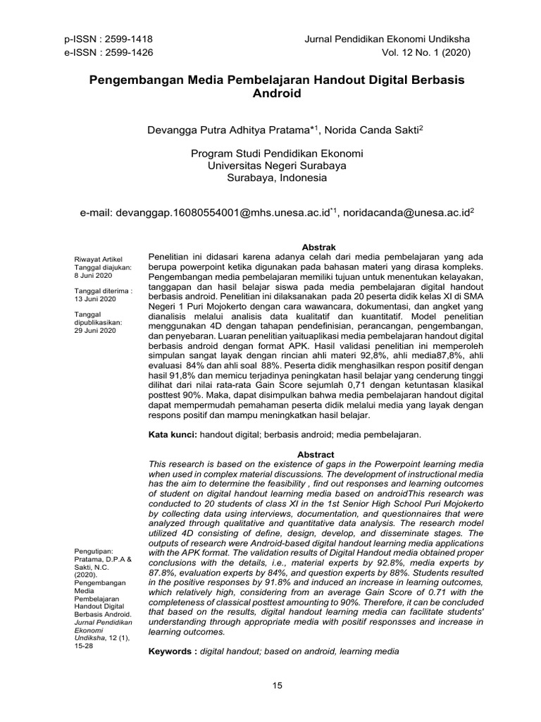 Pengembangan Media Pembelajaran Handout Digital Be | PDF