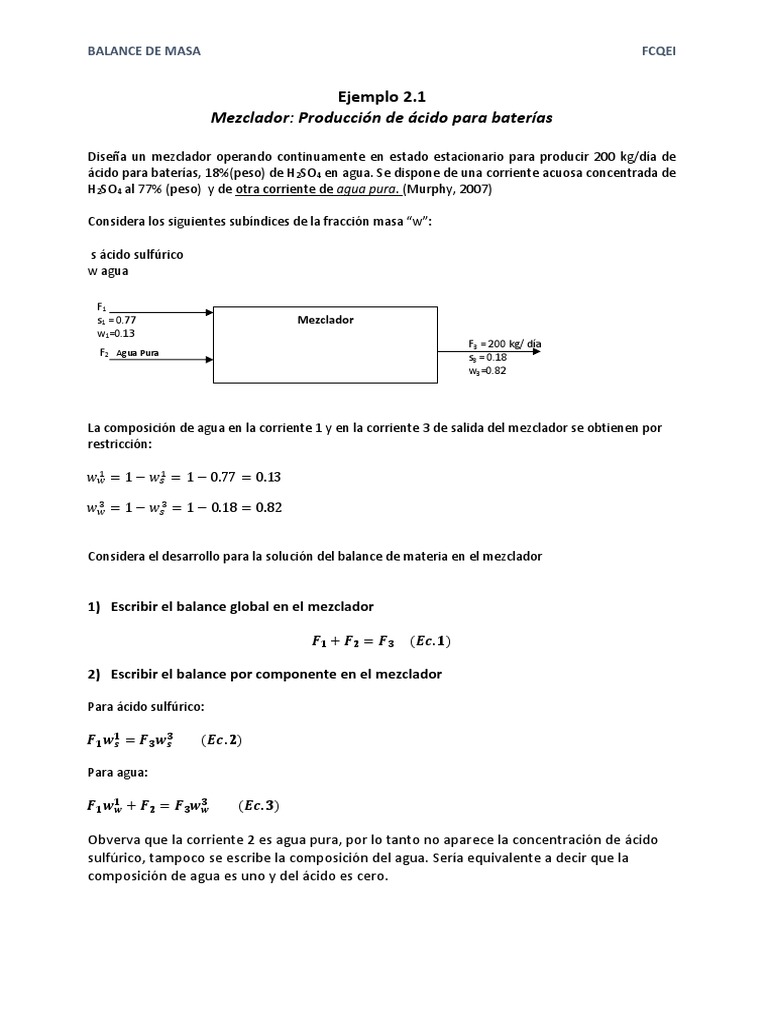 Ejemplo Balance de Masa en Un Mezclador | PDF | Agua | Química