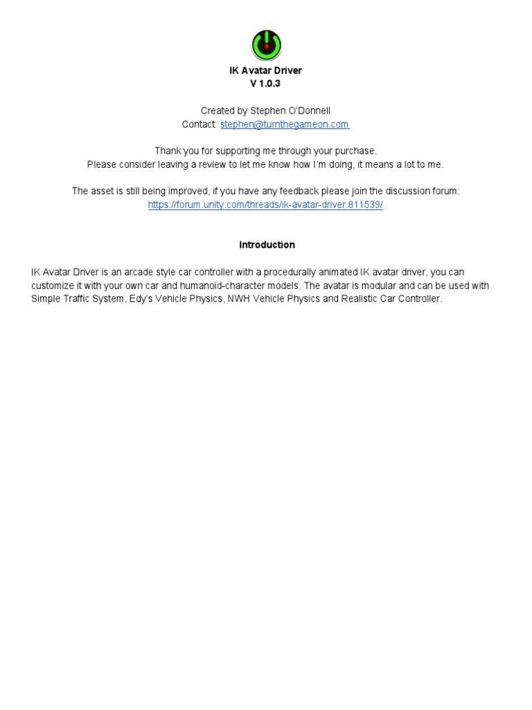 IK Avatar Driver for Vehicle Physics | PDF | Vehicles | Motor Vehicle
