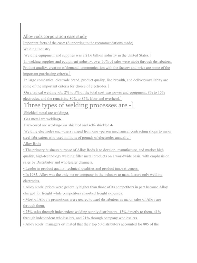 Alloy Rods Corporation Case Study | PDF | Welding | Construction