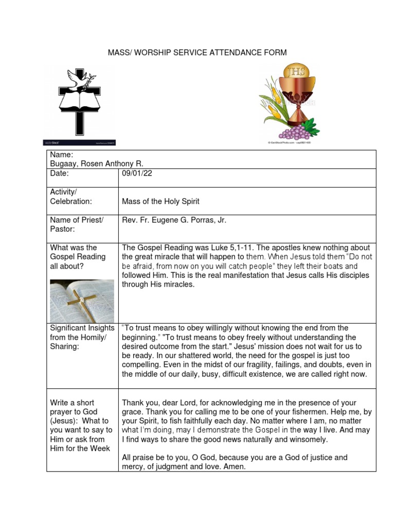 MASS Attendance Form | PDF | Wellness
