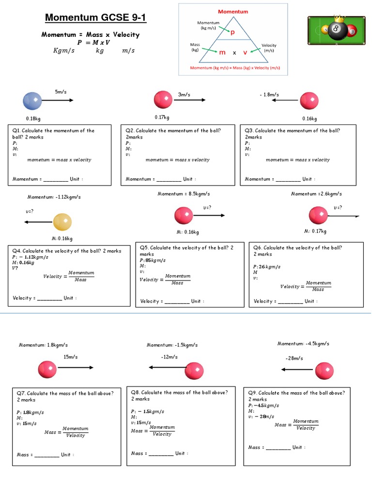 Momentum Worksheet | PDF | Momentum | Metrology