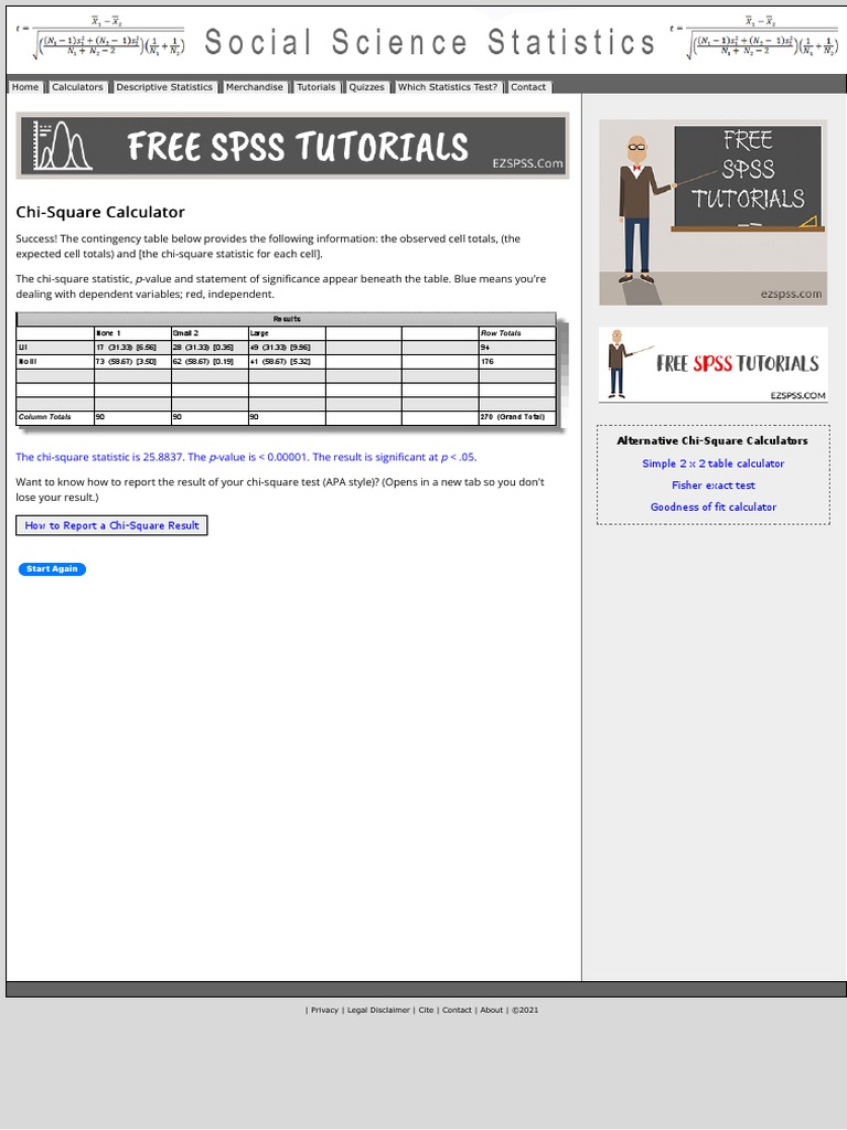 Chi Square Calculator - Up To 5x5, With Steps | PDF