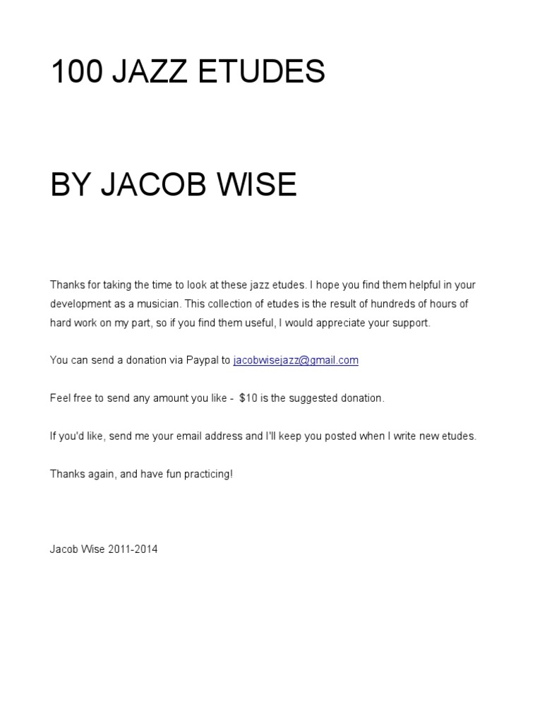 100 Jazz Etudes by Jacob Wise | PDF | Chord (Music) | Harmony