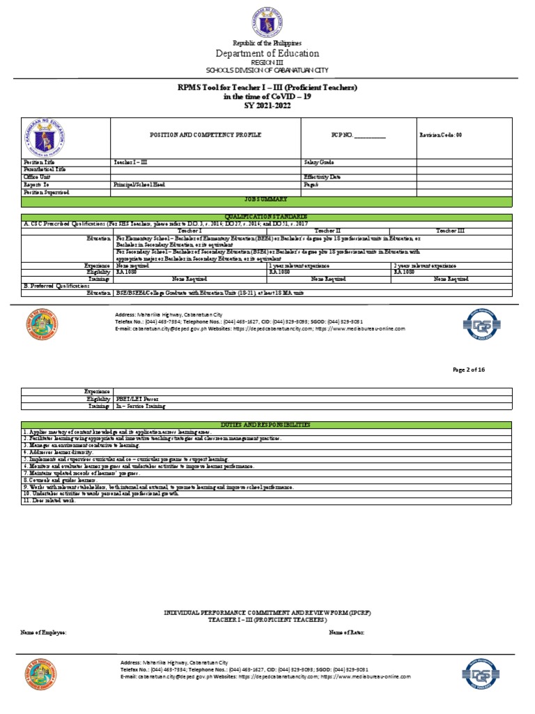 2022 Final Unrated IPCRF Teacher I III | PDF | Learning | Teachers