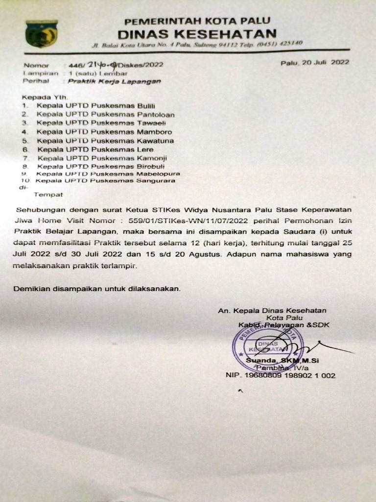 Surat Ijin Ke PKM Untuk Home Visit CMHN | PDF