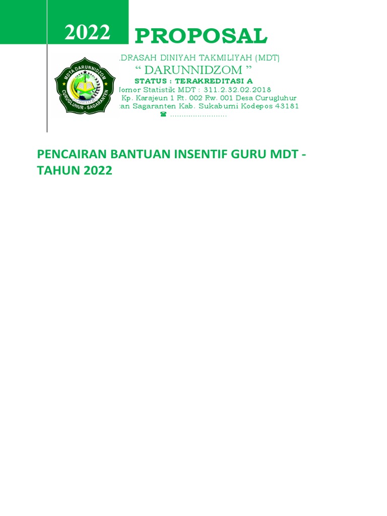 Proposal Pencairan Insentif Guru MDT 2022 | PDF