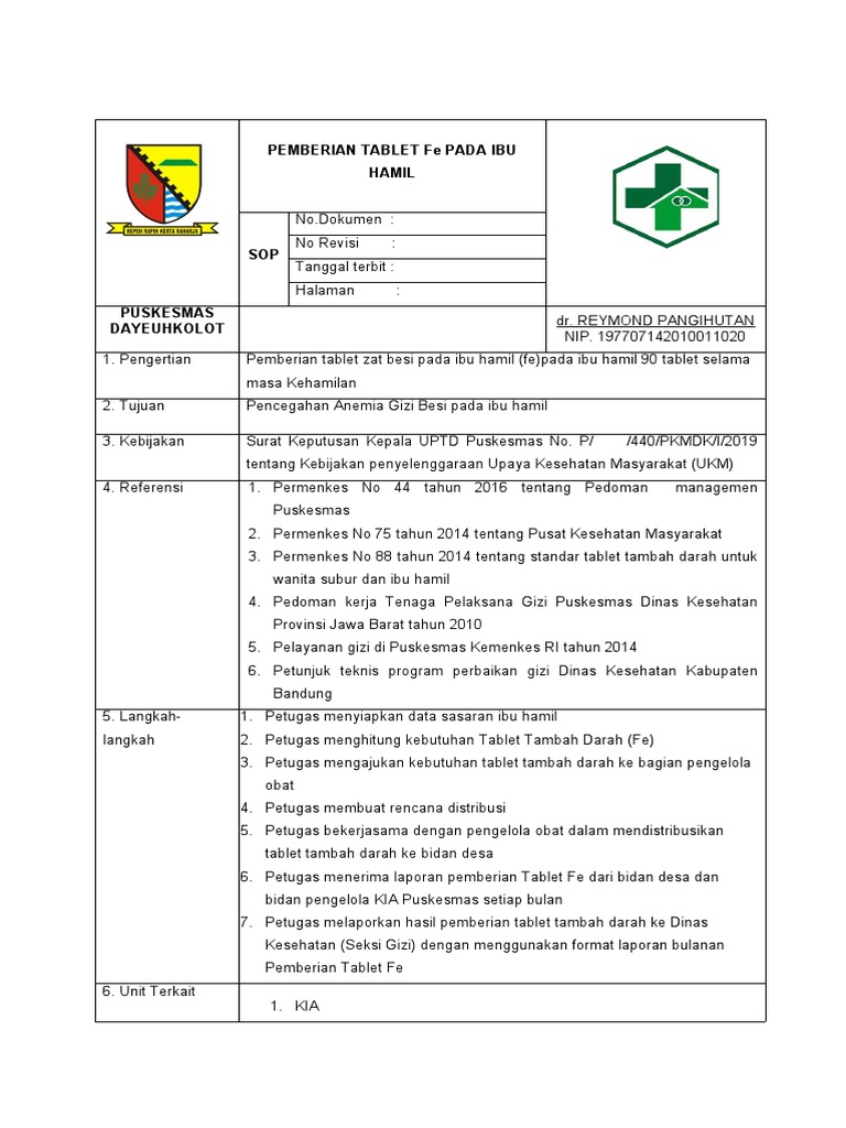 SOP Pemberian Tablet Fe Pada Ibu Hamil | PDF