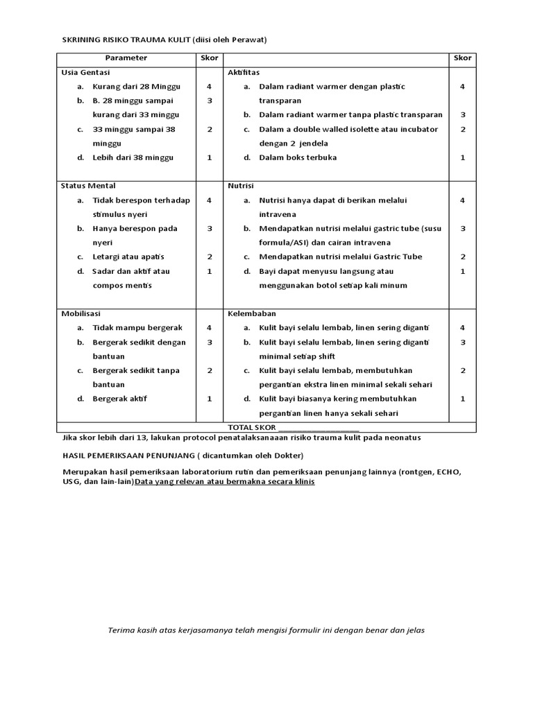 Skrining Risiko Trauma Kulit | PDF