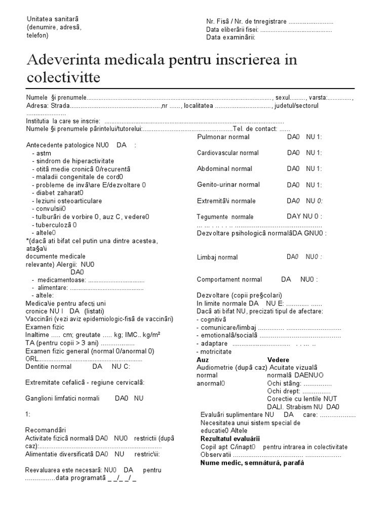 FISA MEDICALA Colectivitate | PDF