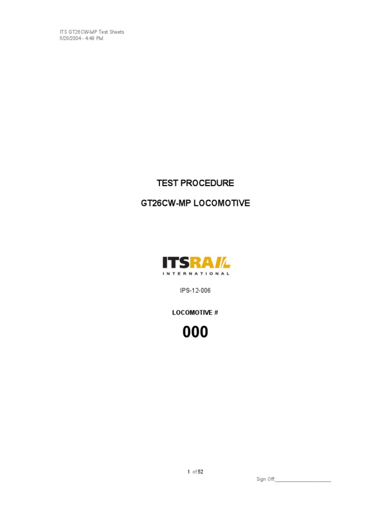GT26CW-MP Locomotive Test Procedure | PDF | Fuse (Electrical) | Voltage