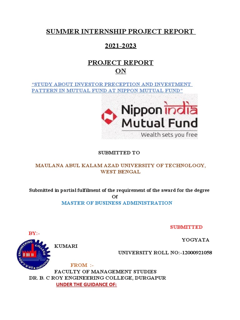 A Study On Risk and Return Analysis of Mutual Fund BCREC MBA 2021-2023 | PDF | Financial Risk ...