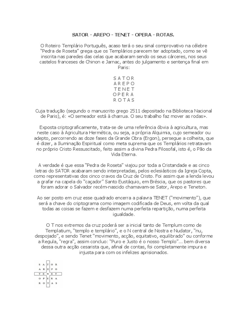 Sator - Arepo - Tenet - Opera - Rotas | PDF | Cavaleiros Templários