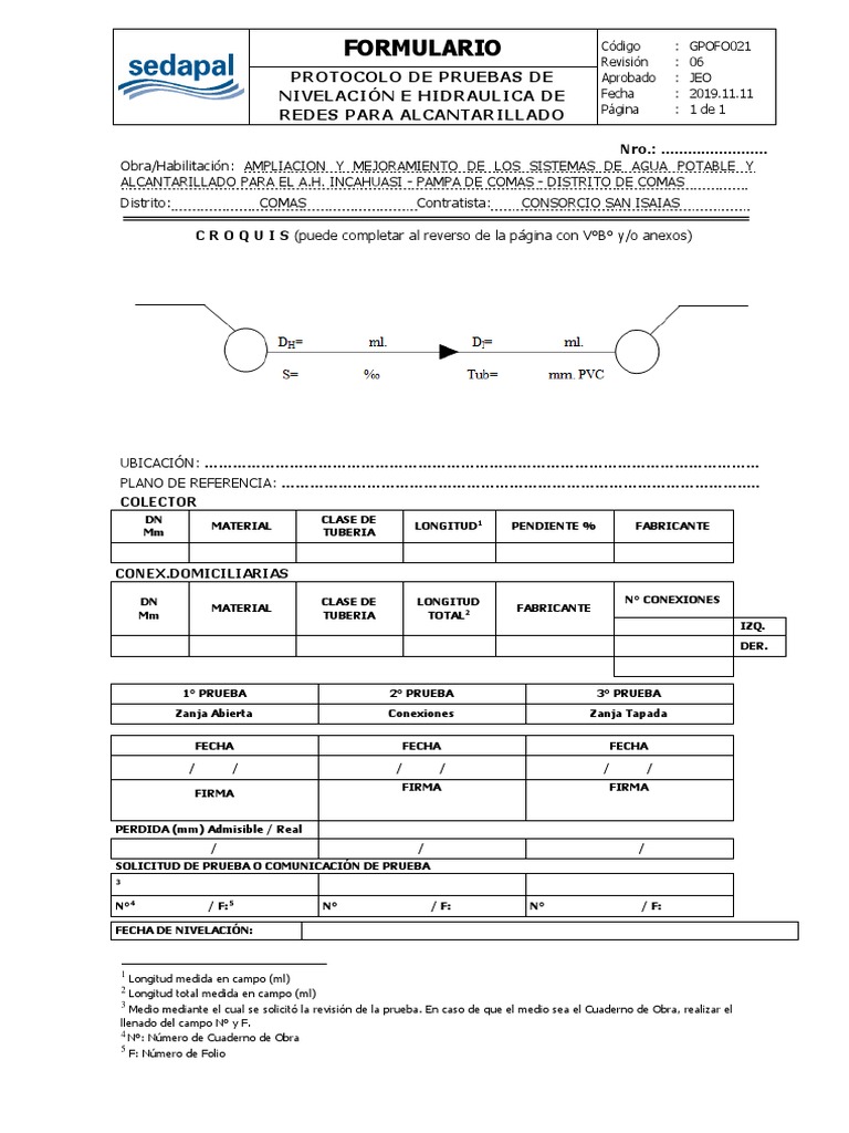 GPOFO021 - Protocolo de Pruebas de Nivelacion e Hidraulica de Redes para Alcantarillado - V06 ...