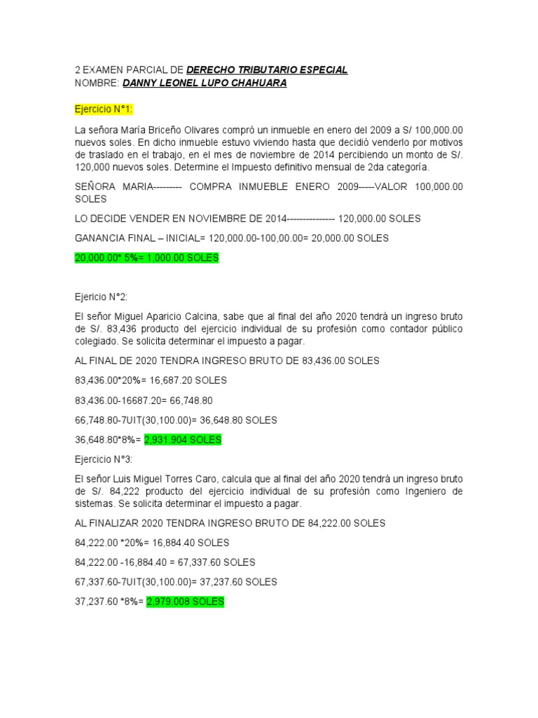 2 Examen Parcial de Derecho Tributario Especial | PDF | Finanzas y dinero | Derecho