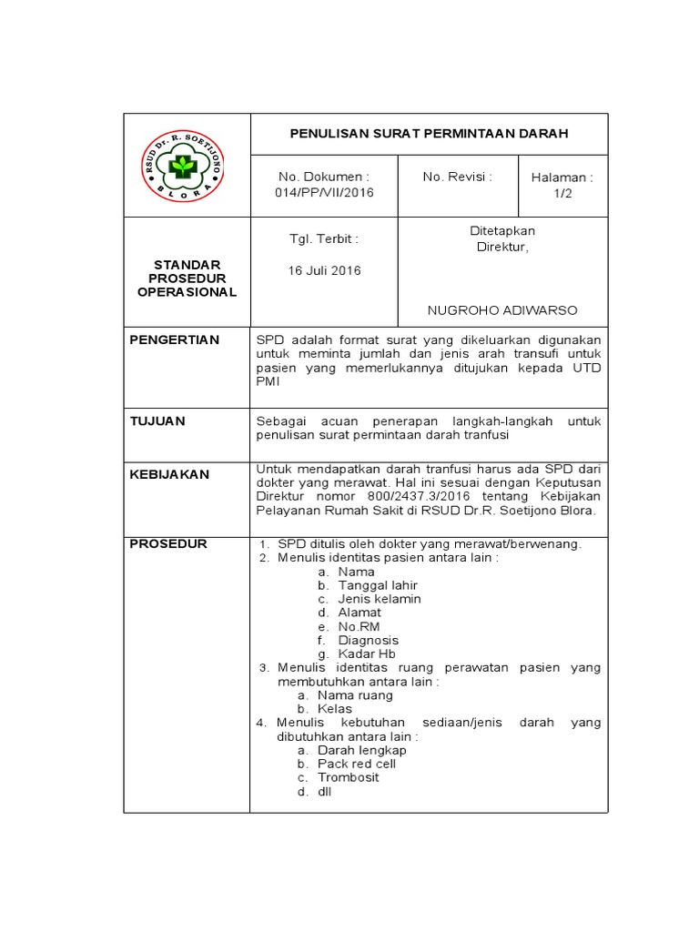 Format Surat Permintaan Darah PMI | PDF