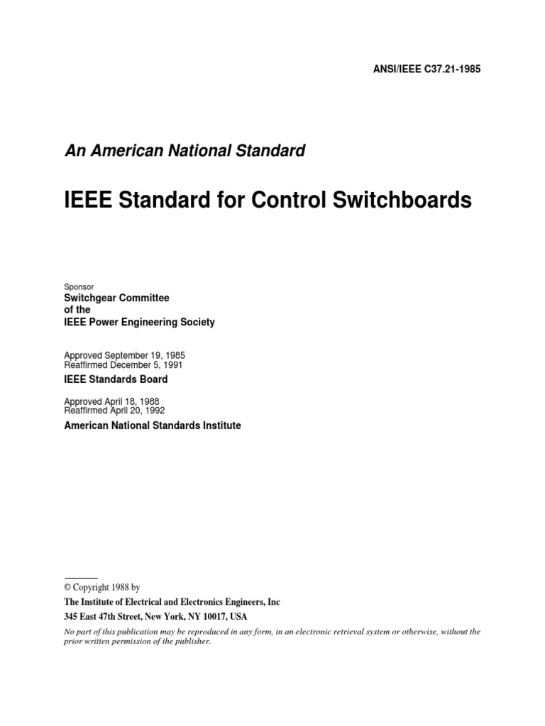 Ansi Ieee c3721 1985 Ieee Standard For Control Switchboards | PDF ...