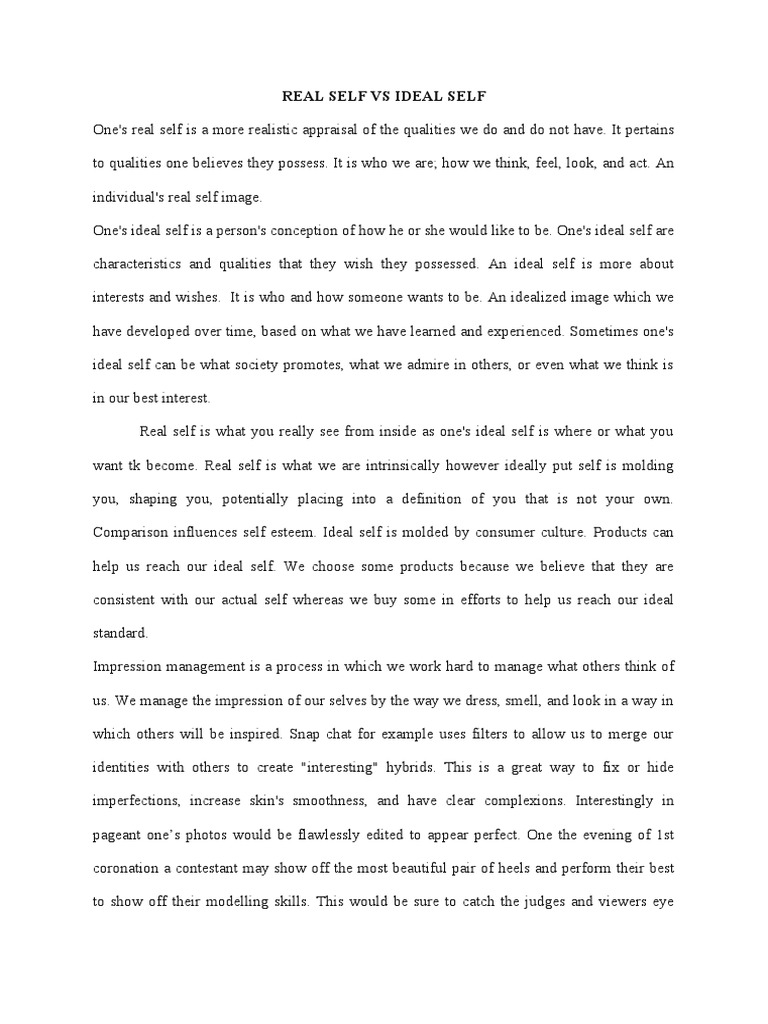 Real Self VS Ideal Self | PDF | Self | Psychological Concepts