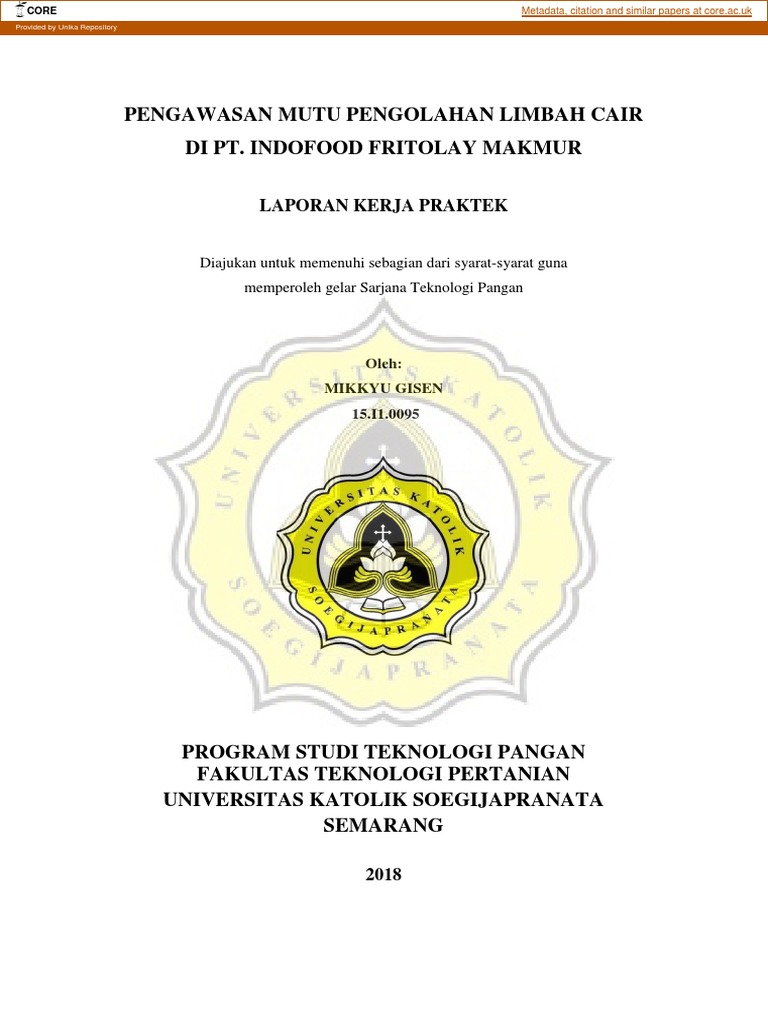 Pengawasan Mutu Pengolahan Limbah Cair Di Pt. Indofood Fritolay Makmur | PDF