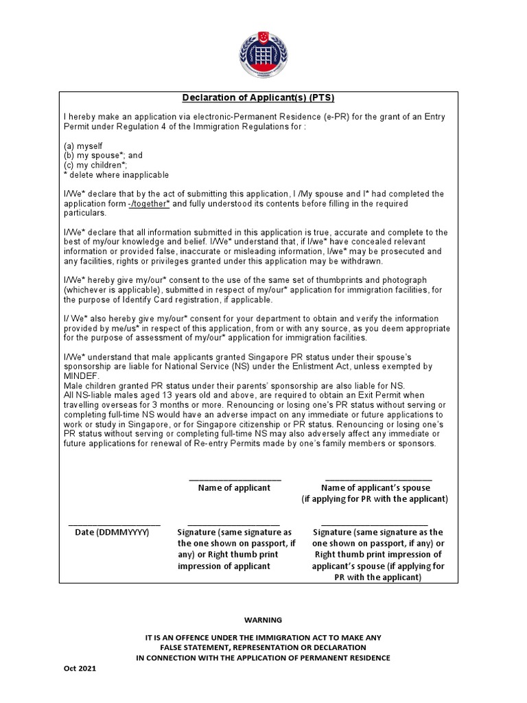 Applicant(s) Declaration (PTS) - Step 2 | PDF | Travel Visa | Human ...