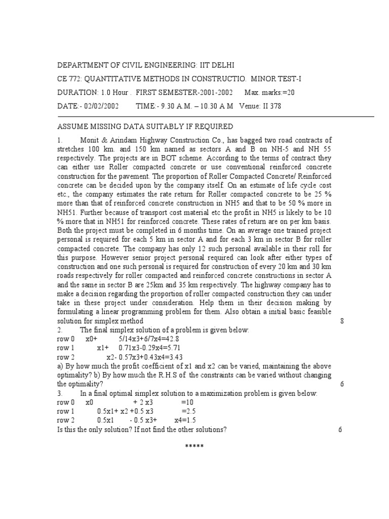 Formulating Linear Programming Problems to Optimize Construction Project Planning and Resource ...