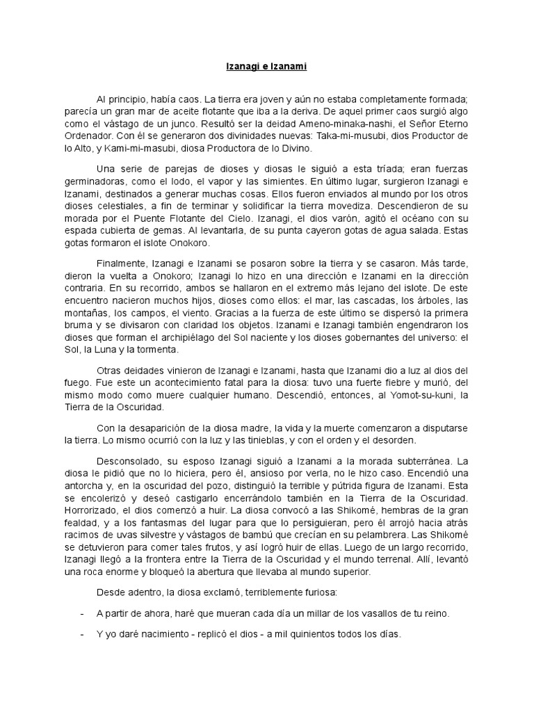 La creación del mundo y la separación de Izanagi e Izanami según el mito japonés | PDF ...