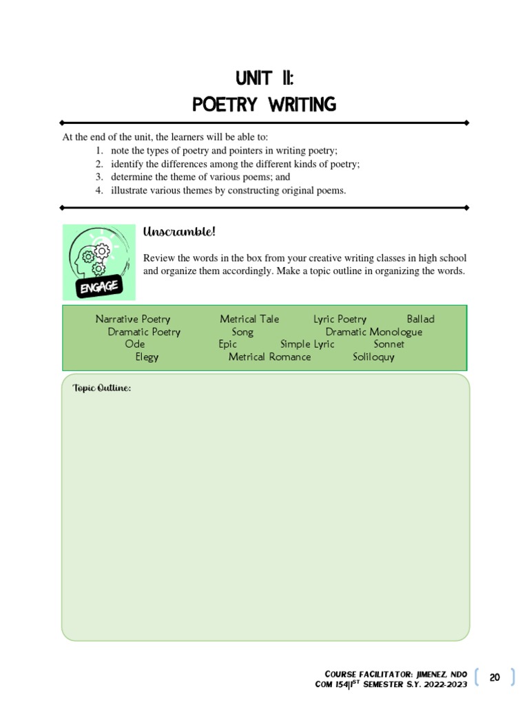 Creative Writing - Unit II Part 2 - 1st Sem. S.Y. 2022-2023 | PDF | Poetry | Metre (Poetry)