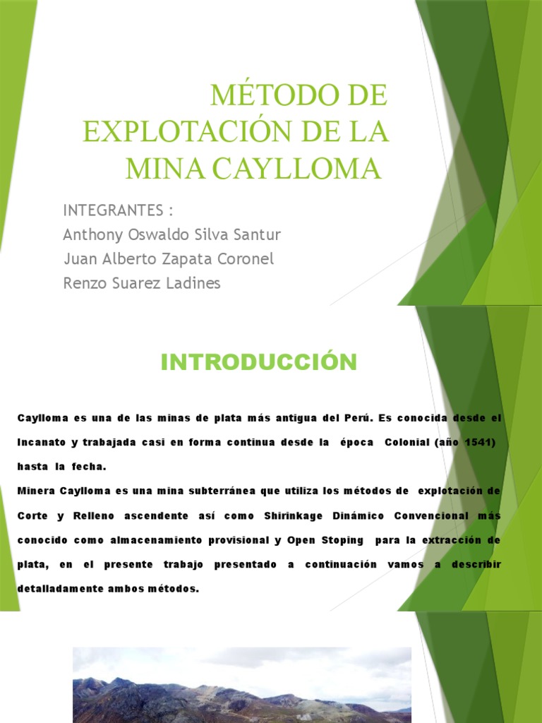 Del Metodo de Explotacion de La Mina Caylloma | PDF | Minería | Minerales