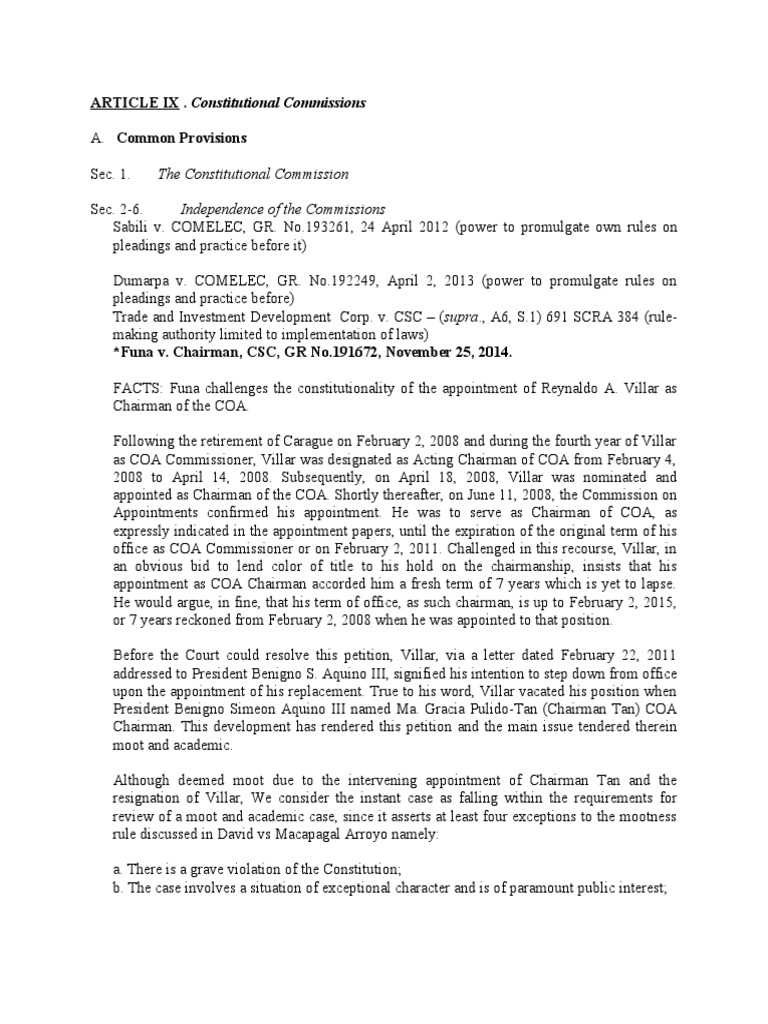 ARTICLE IX Cases | PDF | Commission On Elections (Philippines) | Mootness