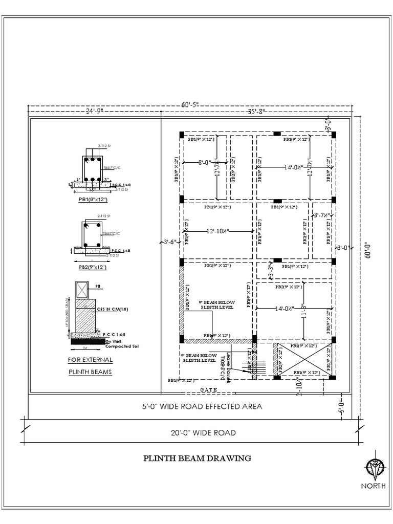 Proposed Foundation Plan and Plinth Beam Drawing for a Large Commercial ...