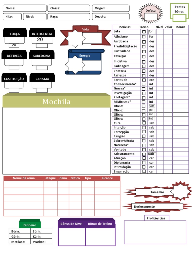 Perfil de personagem de RPG com atributos e habilidades | PDF