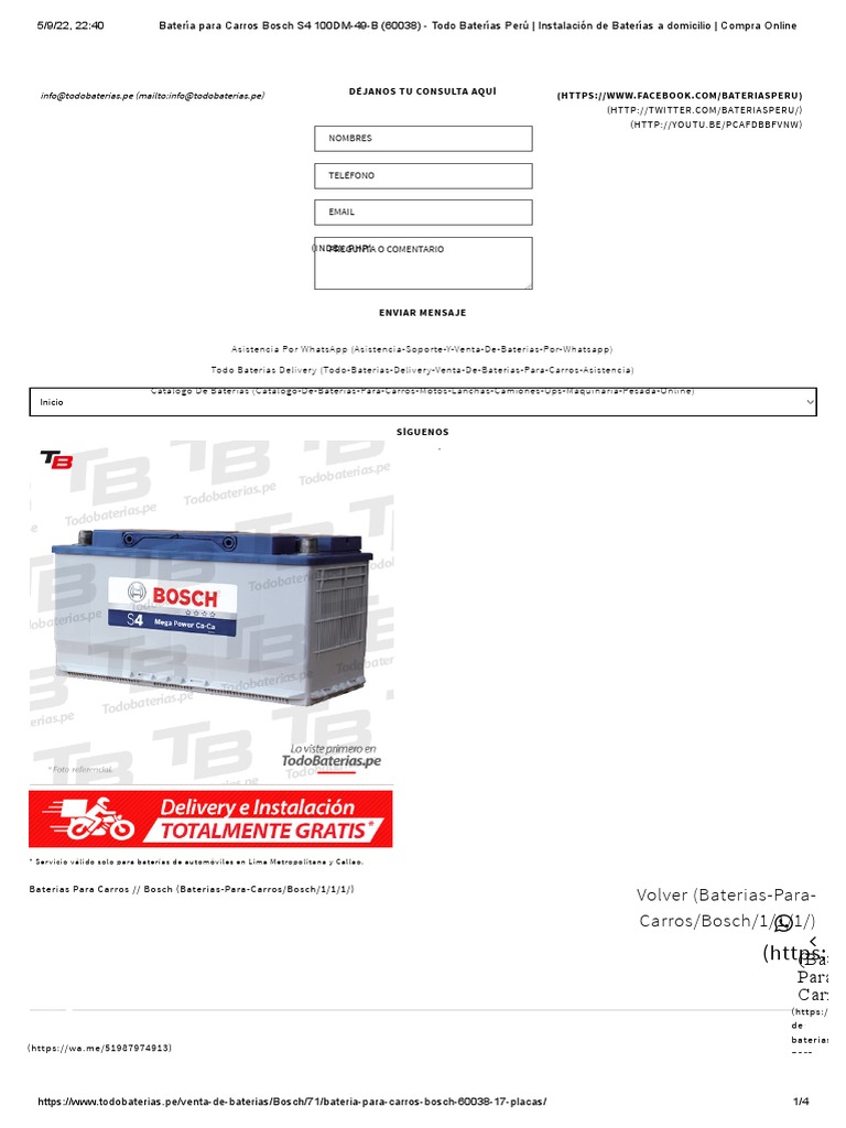 Batería para Carros Bosch S4 100DM-49-B (60038) | PDF
