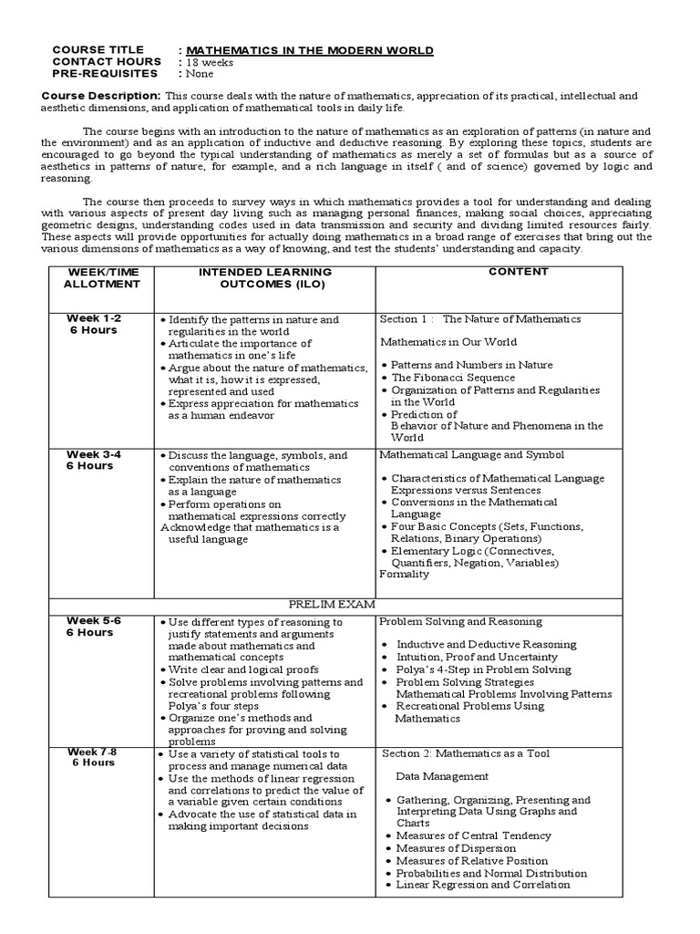 Math 1 - Course Outline | PDF | Mathematics | Mathematical Proof Math 1 - Course Outline | PDF | Mathematics | Mathematical Proof