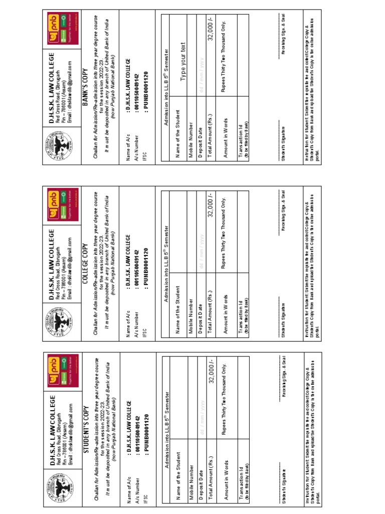 Microsoft Word - CHALLAN DHSK - 5th - Sem - Challan - 22-23 | PDF ...