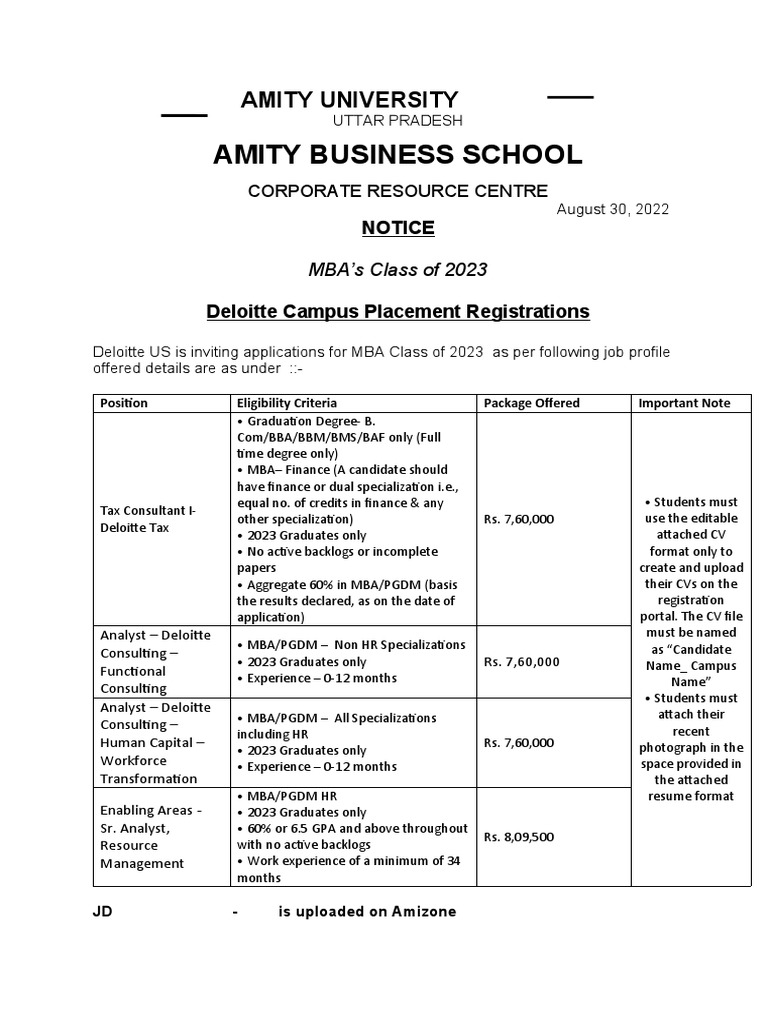 Deloitte notice | PDF | Master Of Business Administration | Economies