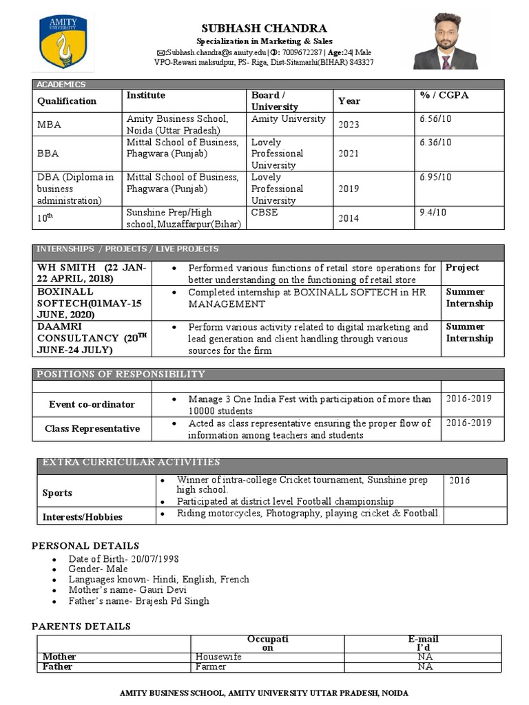 Subhash cv Amity(1) | PDF