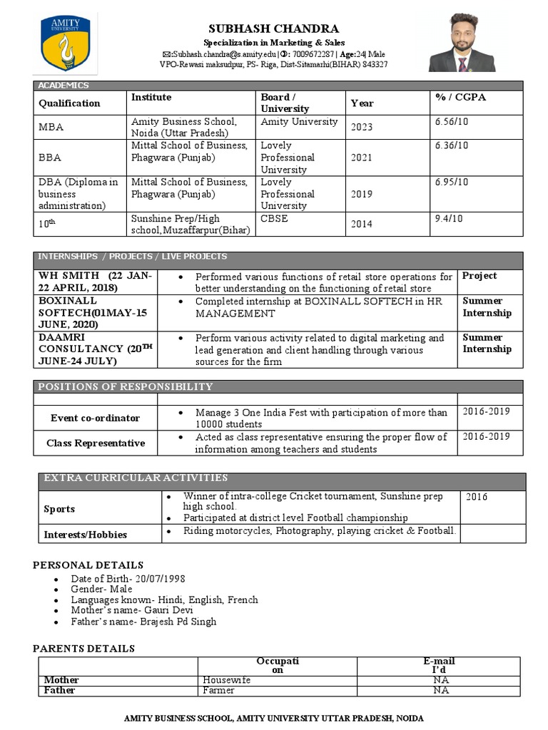 Subhash cv Amity(1) | PDF