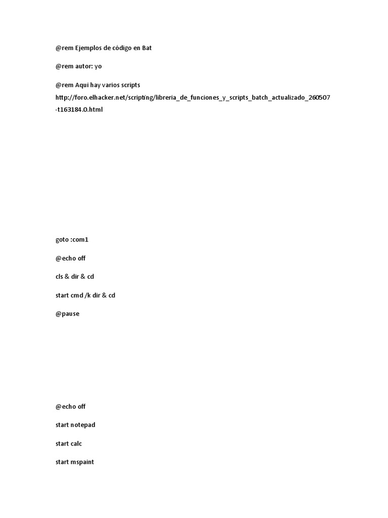 Ejemplos Bat | PDF | Archivo de computadora | Microsoft Windows