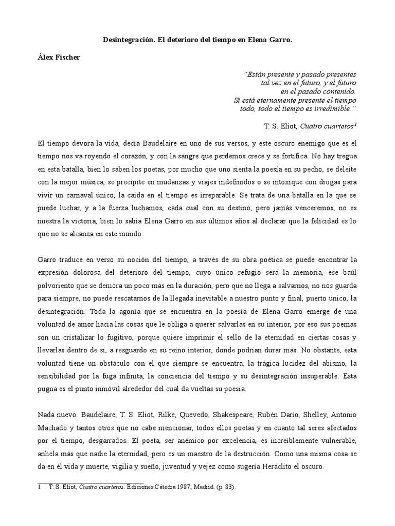Desintegración. El Deterioro Del Tiempo en Elena Garro de Alex Fischer ...