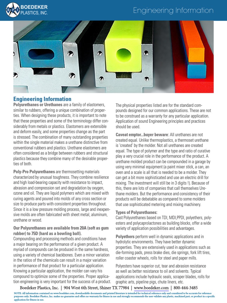 Boedeker Plastics Polyurethane - Technical Guide | PDF | Deformation ...