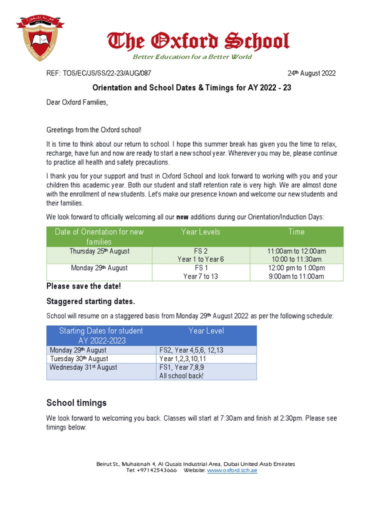 #1 Welcome Back Message From The Principal | PDF