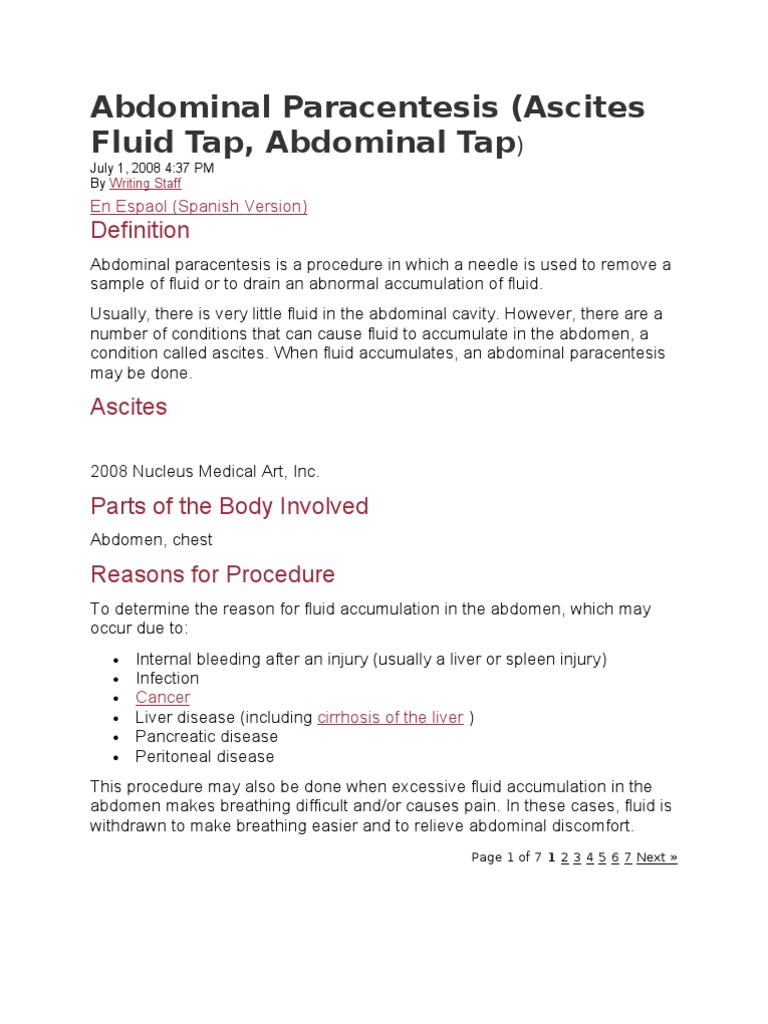 Abdominal Paracentesis Procedure Guide | PDF | Abdomen | Medical ...