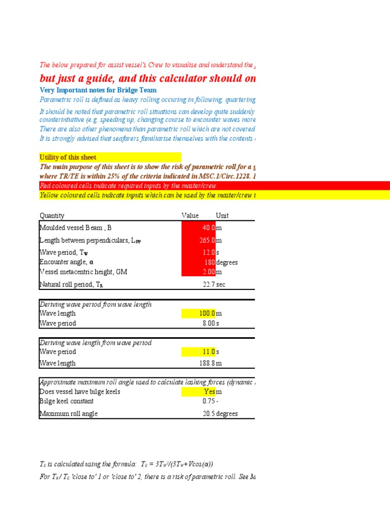 Onboard Parametric Rolling Calculator | PDF | Waves | Risk