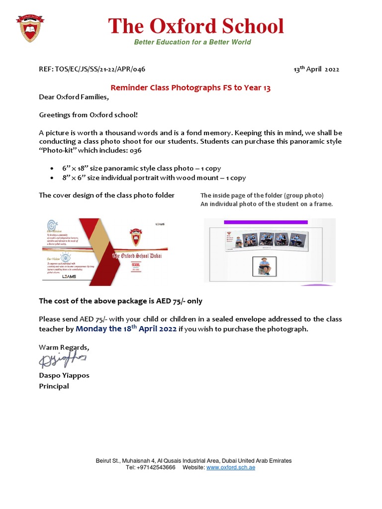 REMINDER Class Photographs FS To Year 13 | PDF