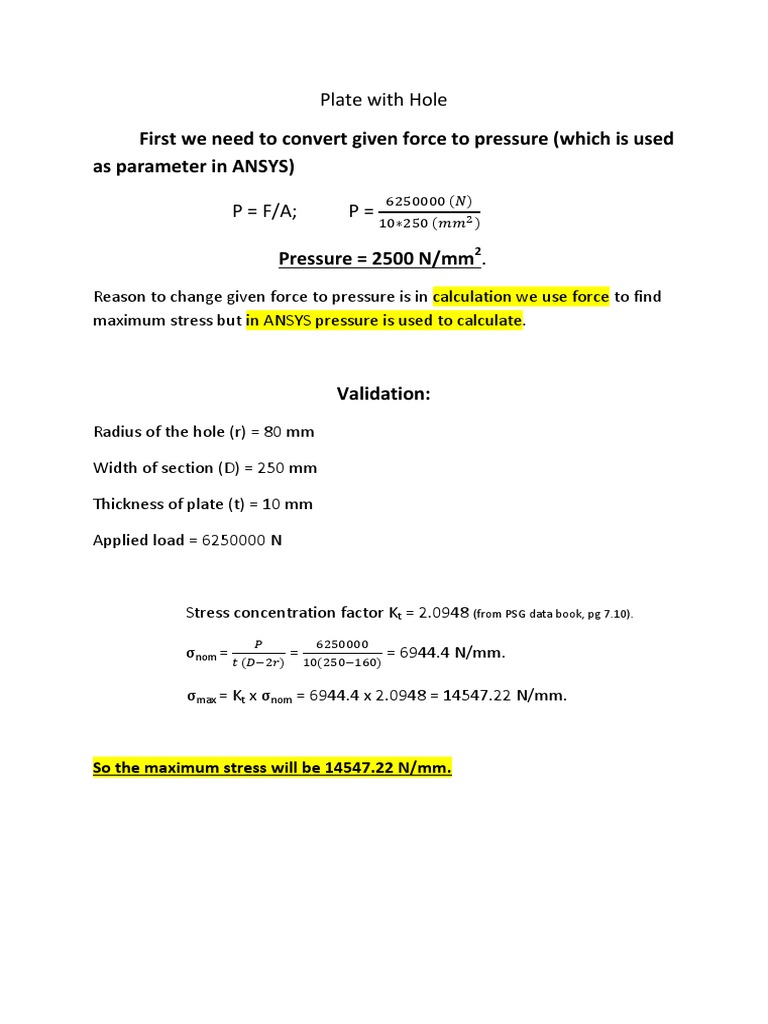 Plate With Hole Calculation | PDF | Teaching Methods & Materials