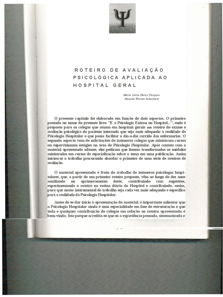 Roteiro Aval Psic Apl Hosp Geral Angerami | PDF | Psicologia ...