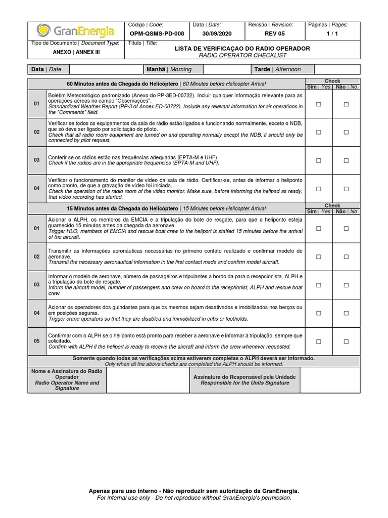Check List Radio Operador 01 | PDF | Aviação | Bens manufaturados